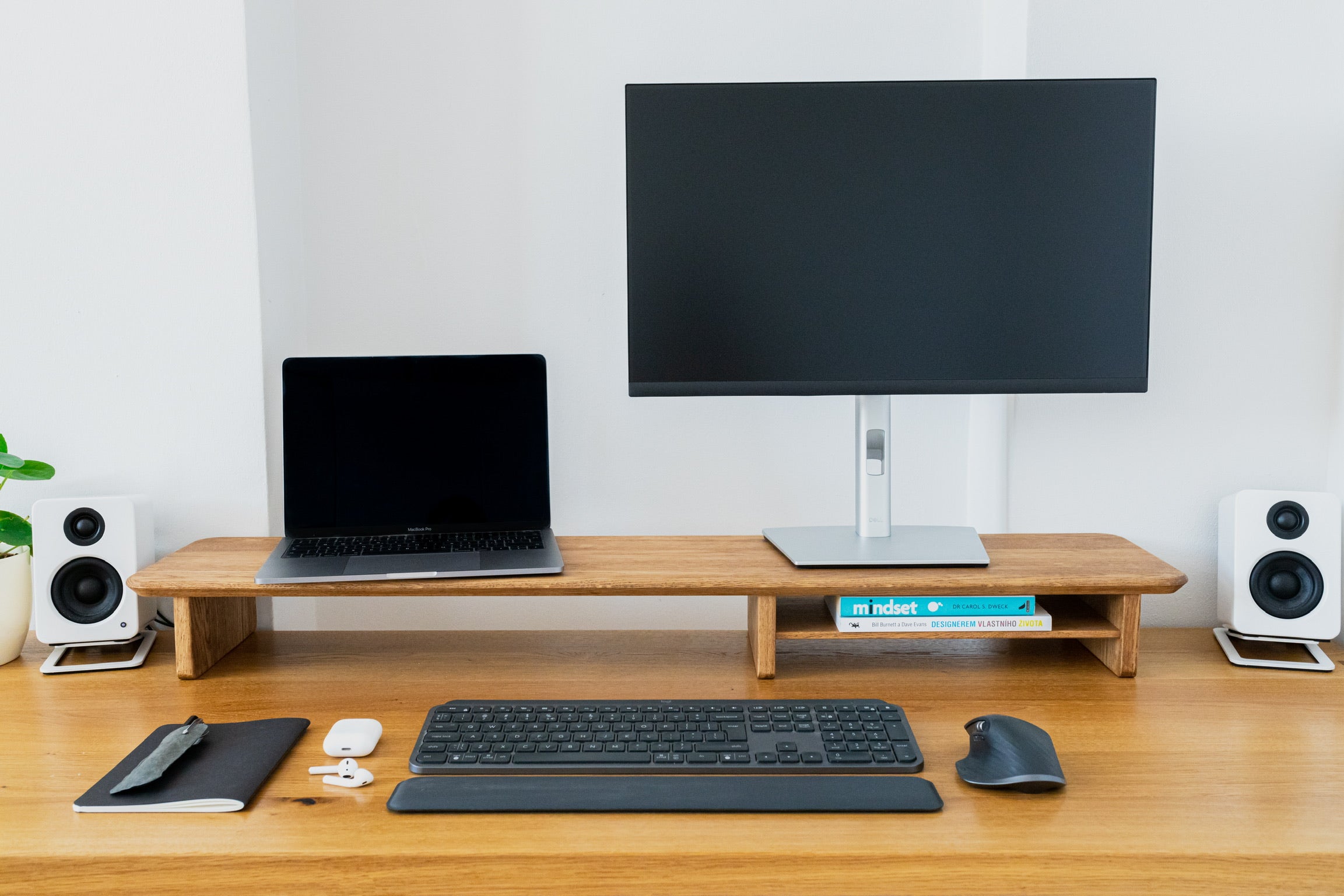 Premium Oak Wooden Monitor Stand: Walnut Elegance – Grindwood.com