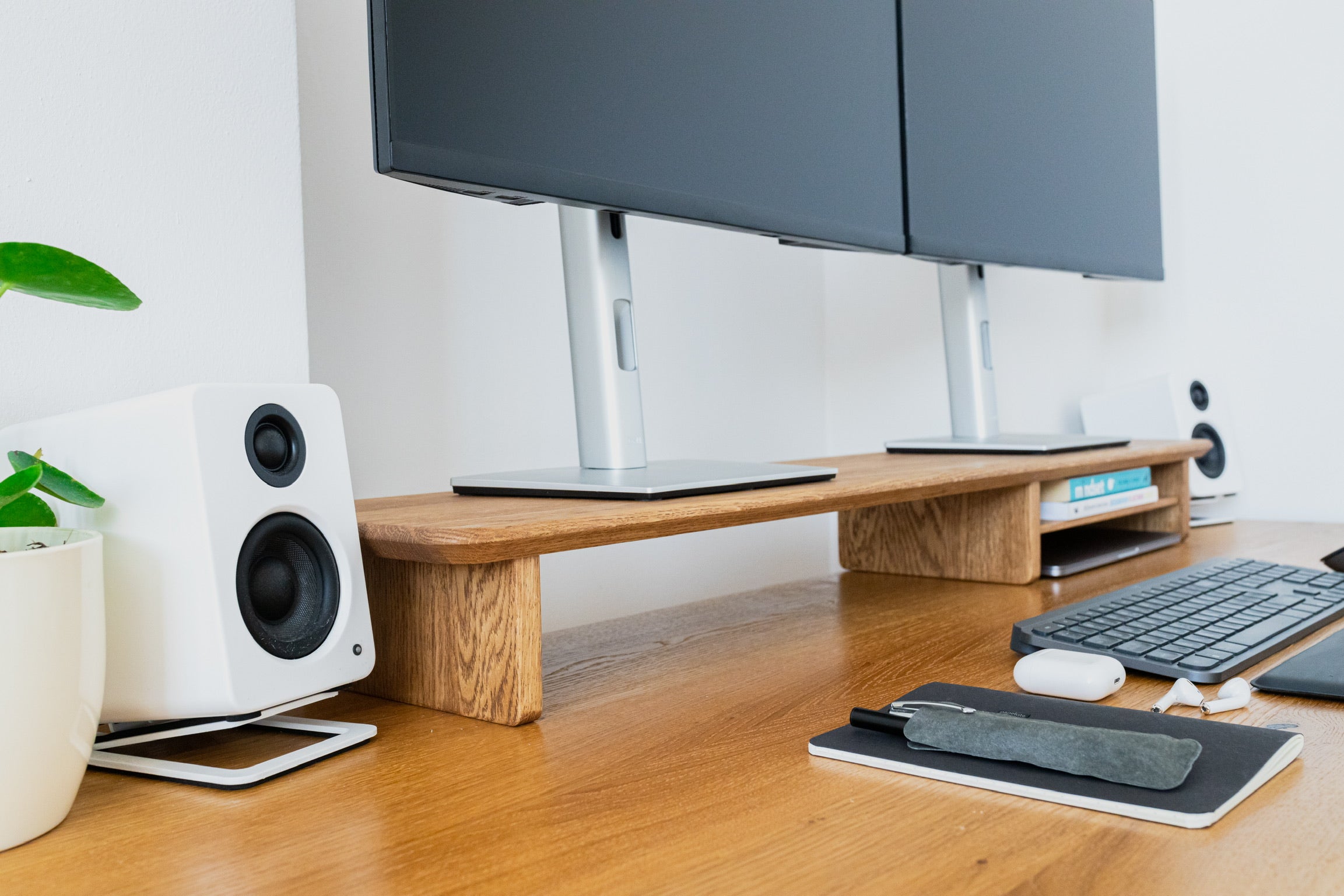 Premium Oak Wooden Monitor Stand: Walnut Elegance – Grindwood.com